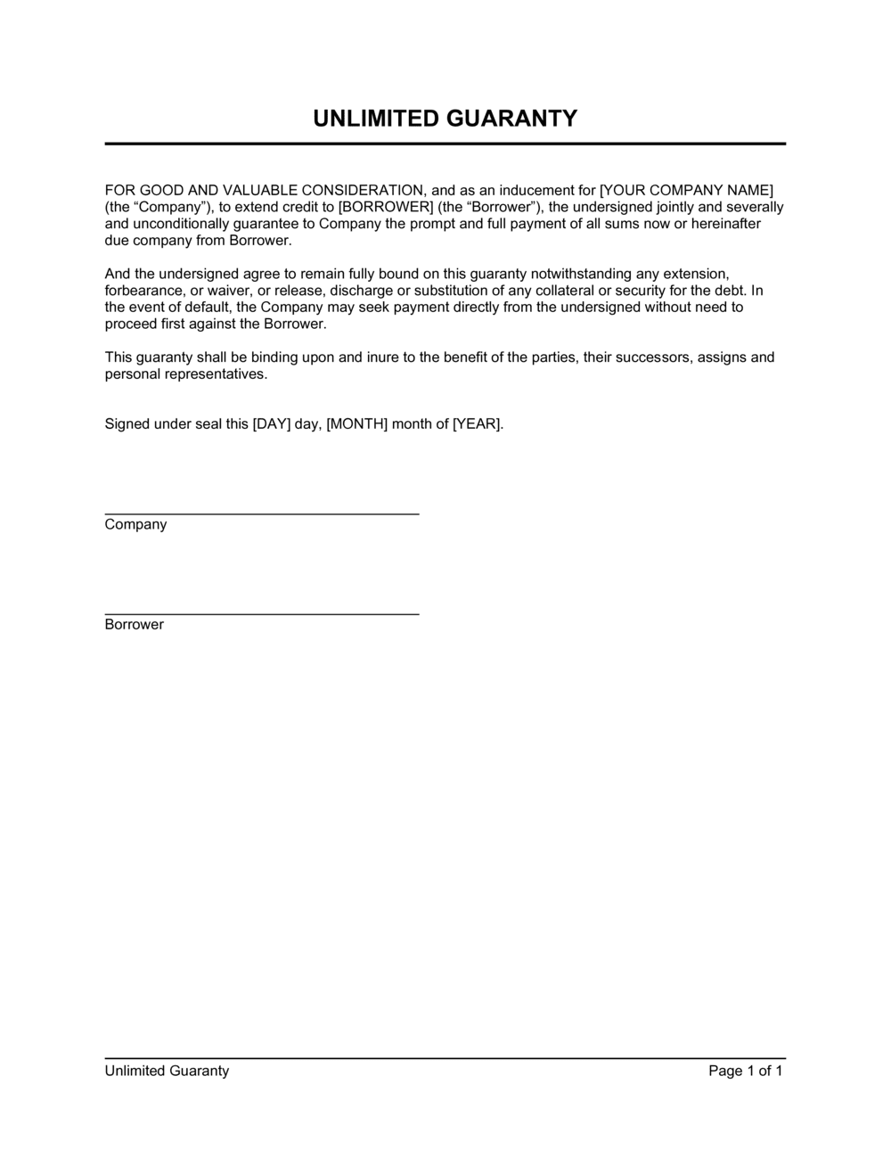Unlimited Guaranty Template [Free Download] Word & PDF