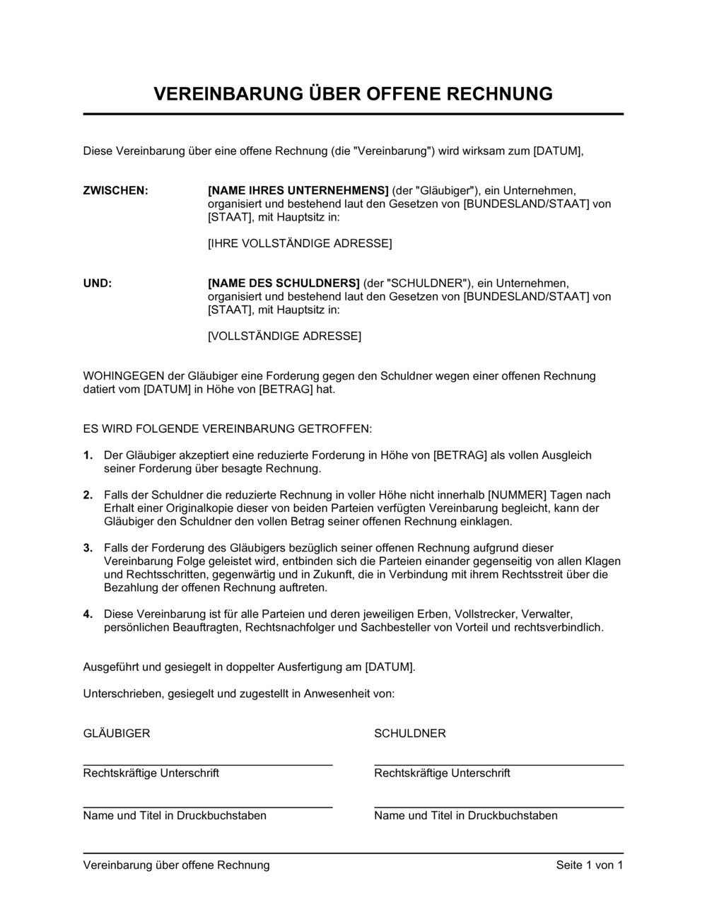 Vereinbarung über offene Rechnung Vorlage | Free Word & PDF