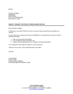 Request for Proof of Merchandise Return Template | by Business-in-a-Box™