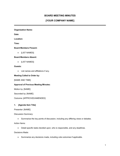 Board Meeting Minutes Template (Word & PDF) - Free Trial