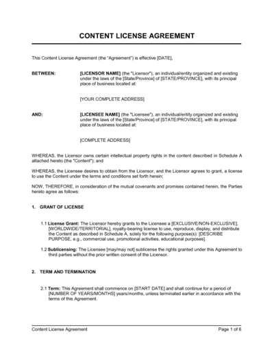 Content License Agreement Template (Word & PDF) - Free Trial