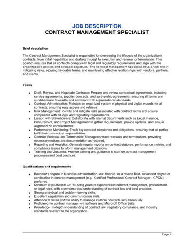 Contract Management Job Description Template