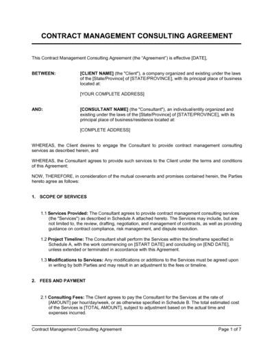 Contract Management Consulting Agreement Template | BIB