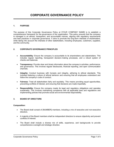 Corporate Governance Policy Template (Word & PDF) - Free Trial
