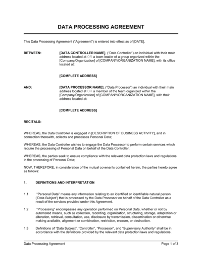 Data Processing Agreement Template (Word & PDF) - Free Trial