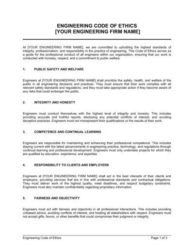 Engineering Code Of Ethics Template [Free Download] Word & PDF