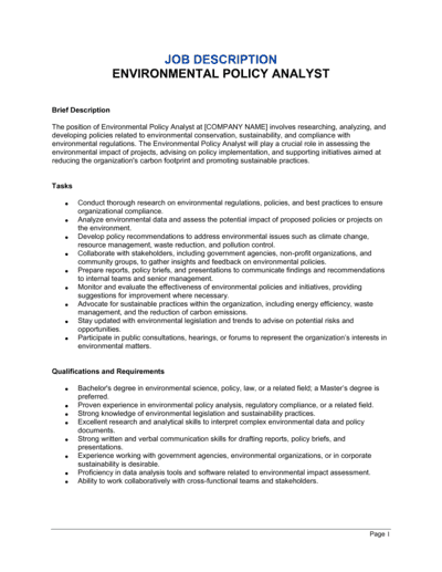 Environmental Policy Analyst Job Description Template [Free Download ...