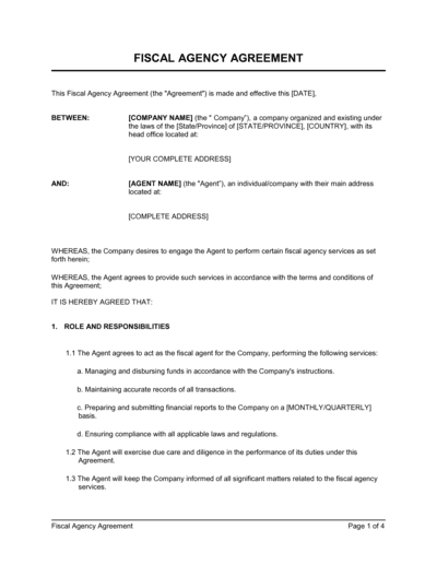 Fiscal Agency Agreement Template (Word & PDF) - Free Trial