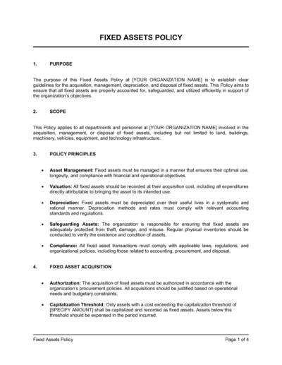 Fixed Assets Policy Template (Word & PDF) - Free Trial