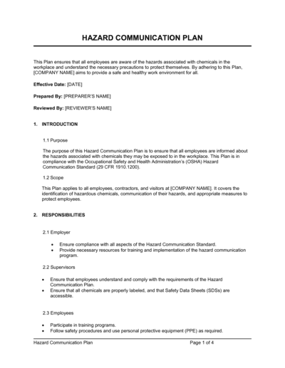 Hazard Communication Plan Template | BIB