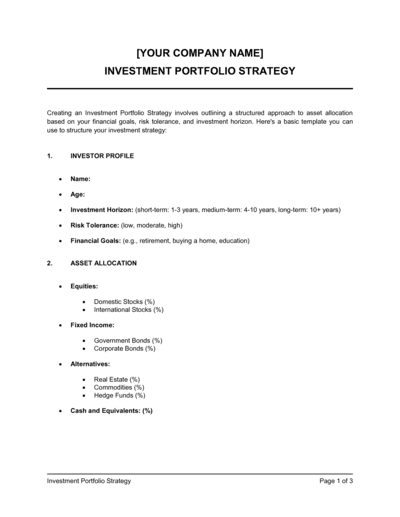 Investment Portfolio Strategy Template (Word & PDF) - Free Trial