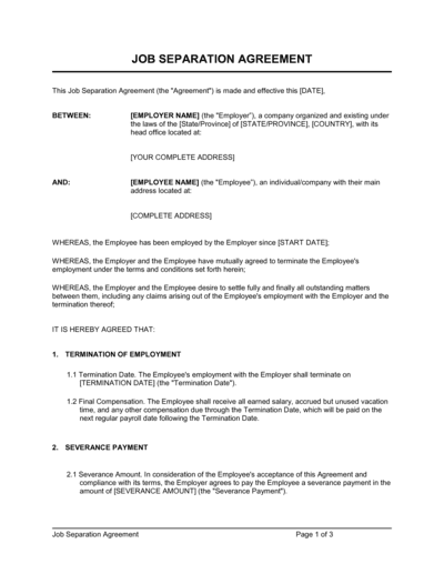 Job Separation Agreement Template (Word & PDF) - Free Trial