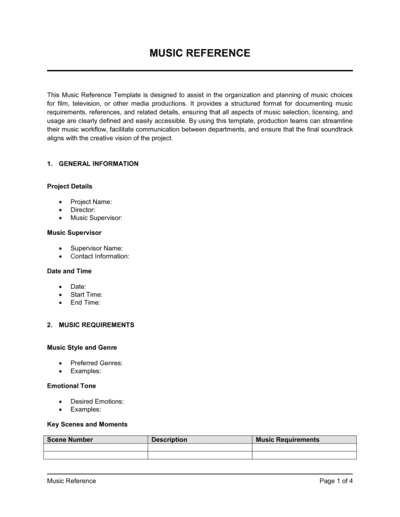 Music Reference Template | Free Word Download