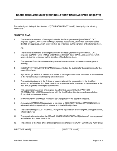 Non-Profit Board Resolution Template (Word & PDF) - Free Trial