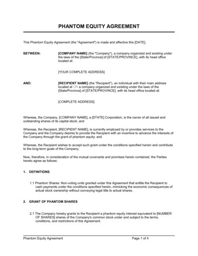 Phantom Equity Agreement Template (Word & PDF) - Free Trial