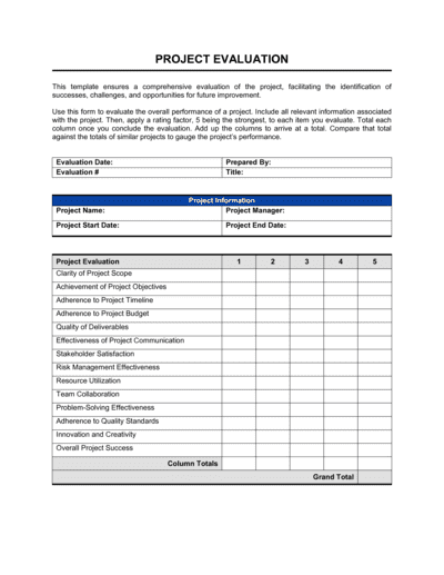 Project Evaluation Template (Word & PDF) - Free Trial