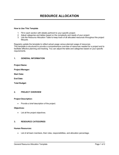 Resource Allocation Template (Word & PDF) - Free Trial