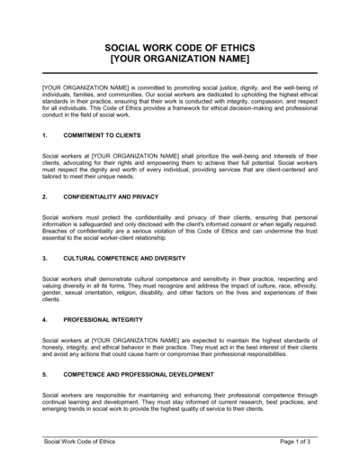 Social Work Code Of Ethics Template (Word & PDF) - Free Trial
