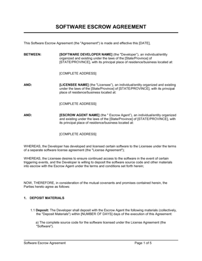Software Escrow Agreement Template