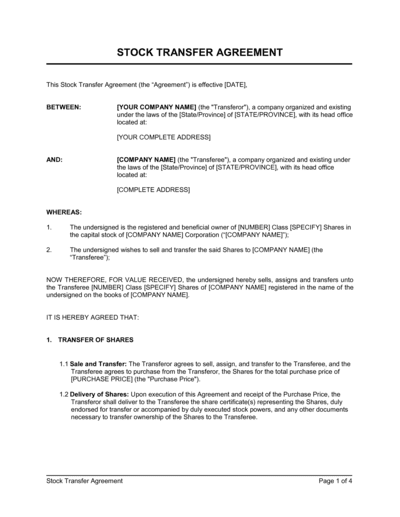Stock Transfer Agreement Template | BIB