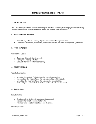 Time Management Plan Template (Word & PDF) - Free Trial