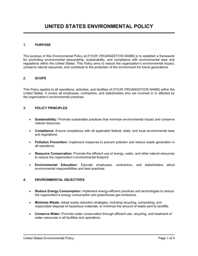 United States Environmental Policy Template | Free Word & PDF