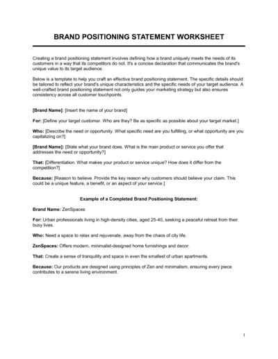 Worksheet Brand Positioning Statement Template | Free Word & PDF