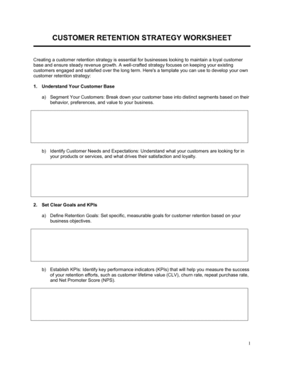 Worksheet Customer Retention Strategy Template (Word & PDF) - Free Trial