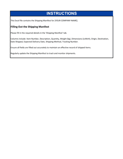 Shipping Manifest Template | BIB